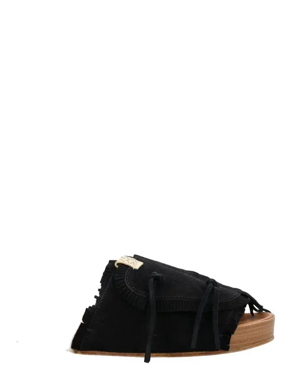 Visvim Christo Shaman Folk Suede Slides - Black