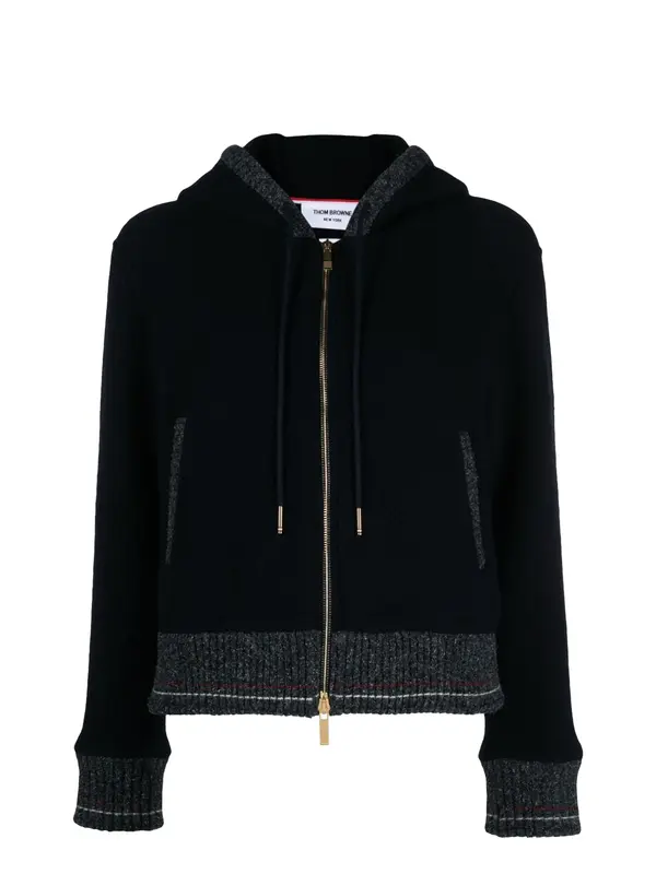 Thom Browne Hooded Zip-up Wool Cardigan - Blue