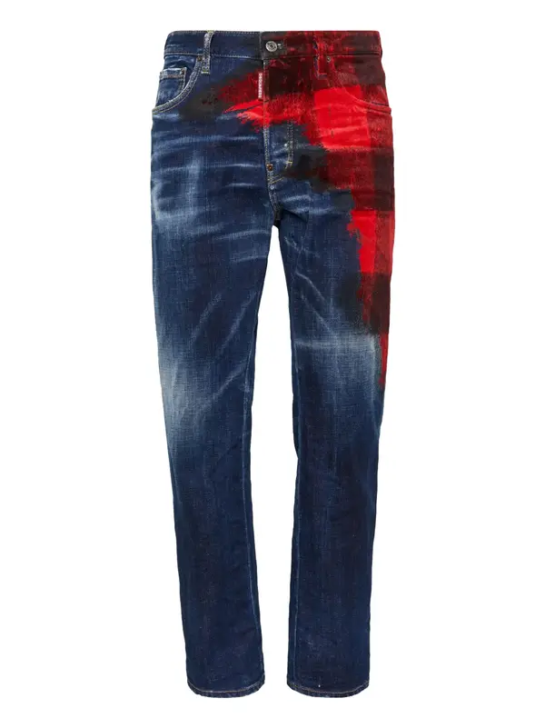 Dsquared2 Checked-panel Denim Jeans - Blue