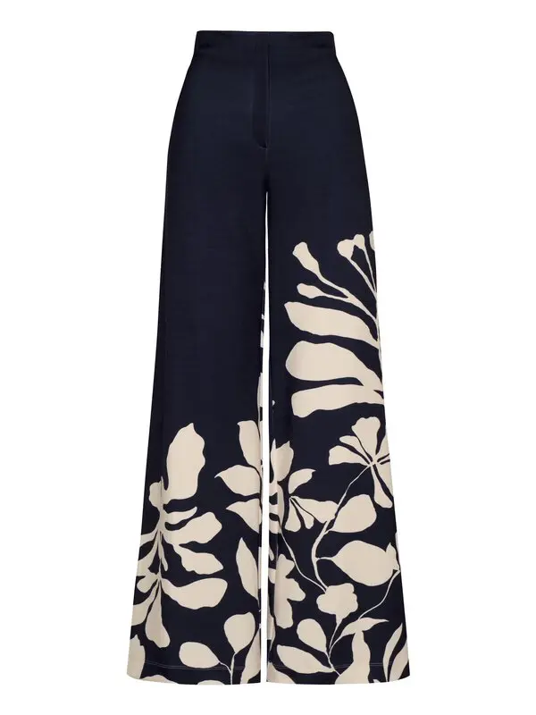 ANDRES OTALORA Preferida Botanical Wide Leg Pants - Navy