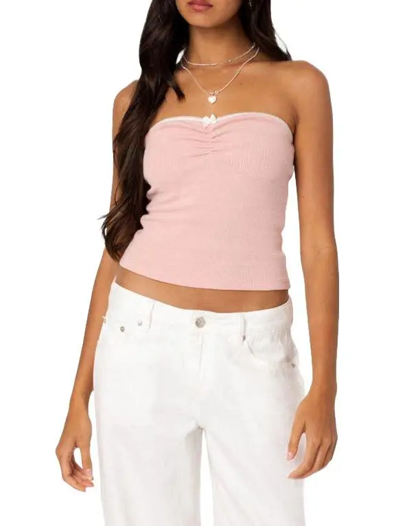 EDIKTED Kacey Waffle Knit Tube Top - Pink