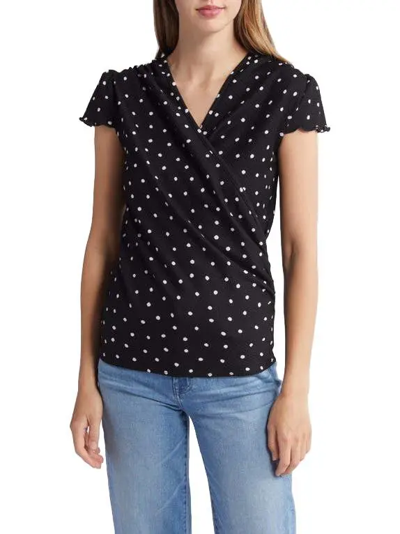 Loveappella Polka Dot Faux Wrap T-shirt - Black