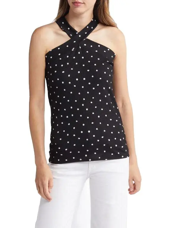 Loveappella Polka Dot Halter Top - Black