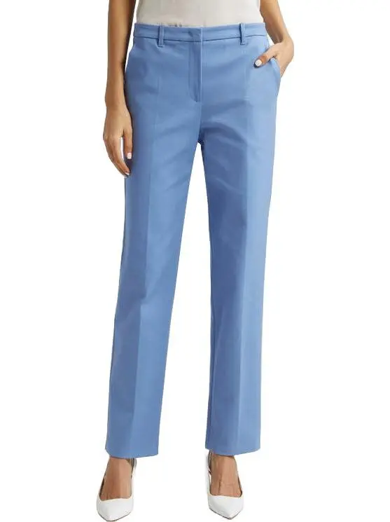 Emporio Armani Cotton-blend Straight Leg Trousers - Solid Light Blue