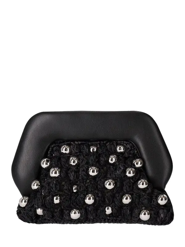 THEMOIRE Gea Straw Beaded Clutch - Black