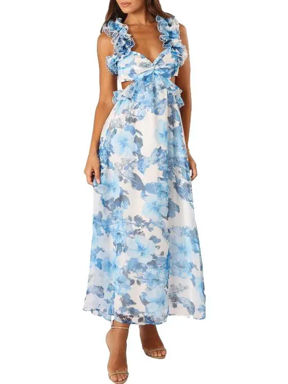 PETAL & PUP Lucah Floral Maxi Dress - Blue White Floral