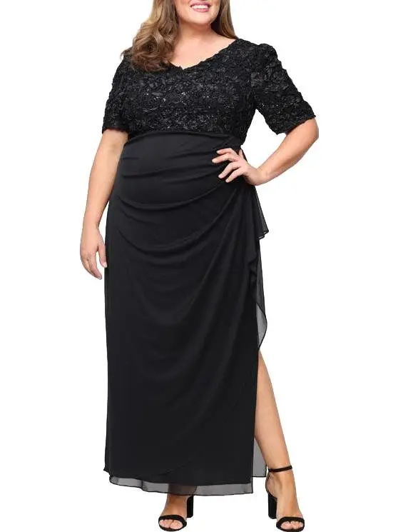 Alex Evenings Embellished Soutache Bodice Gown - Black