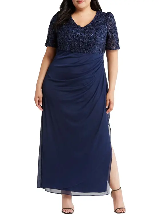 Alex Evenings Embellished Soutache Bodice Gown - Navy