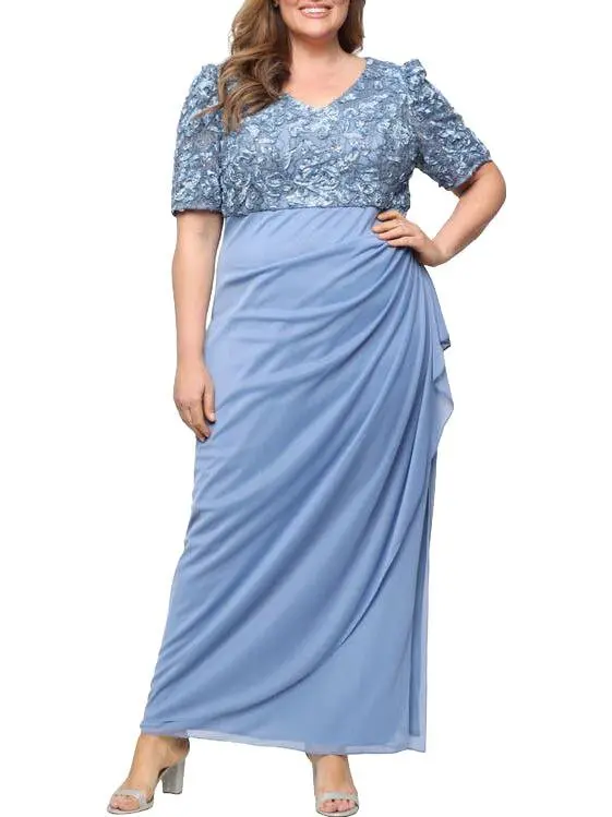Alex Evenings Embellished Soutache Bodice Gown - Skyblue
