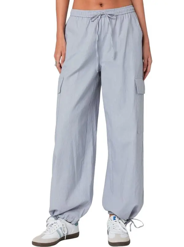 EDIKTED Phoenix Linen Blend Cargo Pants - Gray