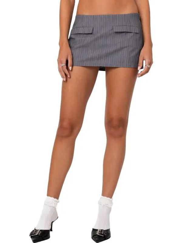 EDIKTED Magnolia Pinstripe Miniskirt - Gray