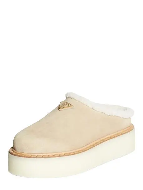 Prada Evolve Genuine Shearling Clog - Ecru