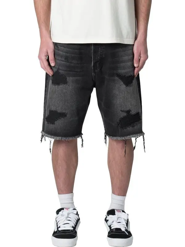 Mnml Ripped Denim Shorts - Washed Black