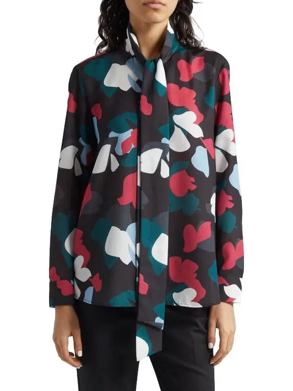 Emporio Armani Floral Tie Neck Crepe Shirt - Black Multi