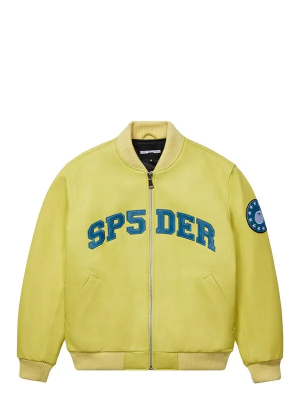 SP5DER Leather Logo Bomber Jacket - Yellow