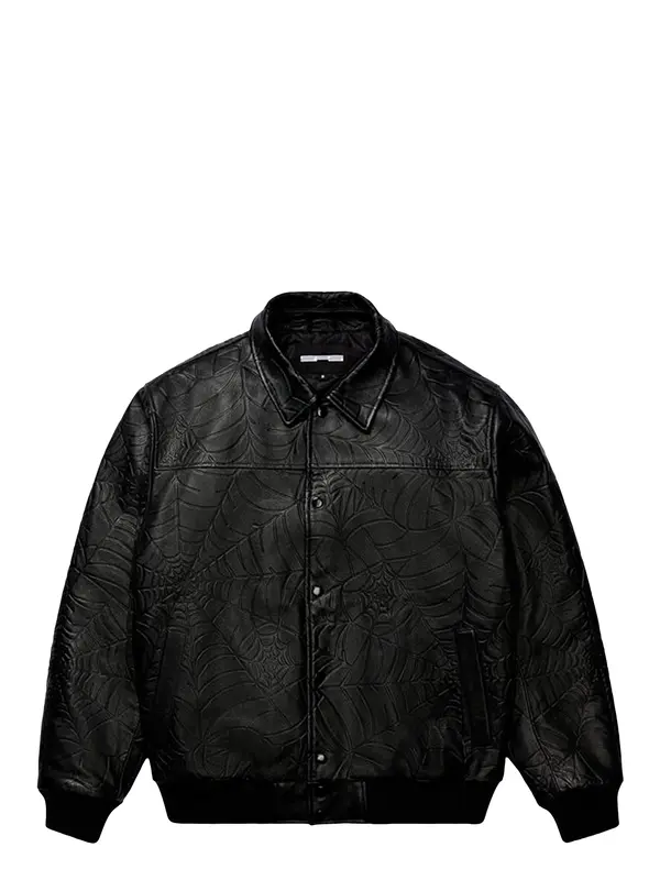 SP5DER Debossed Web Leather Jacket - Black