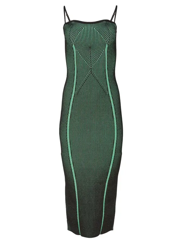 Fleur Du Mal Rib Knit Tube Dress - Green And Black Rib