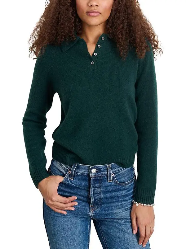 ALEX MILL Alice Cashmere Polo Sweater - Cypress Green