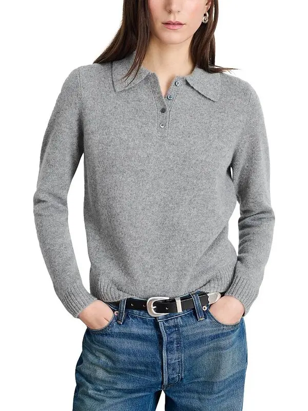 ALEX MILL Alice Cashmere Polo Sweater - Heather Grey