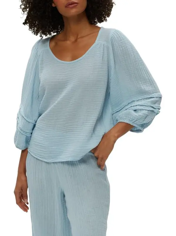 Michael Stars Pruitt Balloon Sleeve Gauze Top - Fountain