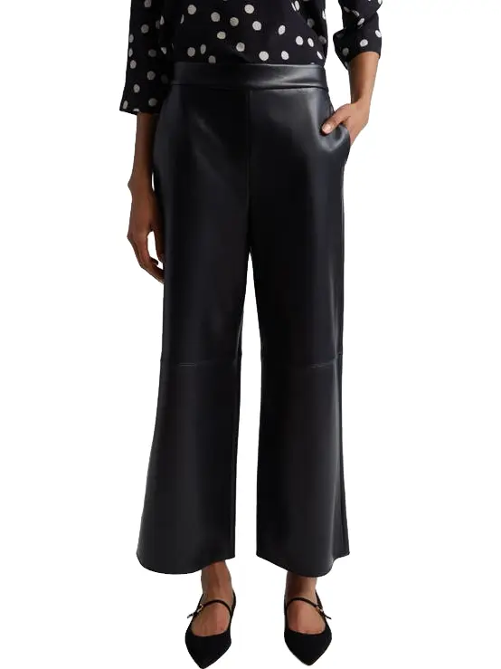Max Mara Lucina Faux Leather Wide Leg Cropped Pants - Black