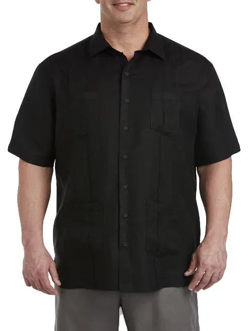OAK HILL BY DXL Big & Tall Embroidered Panel Sport Shirt - Black