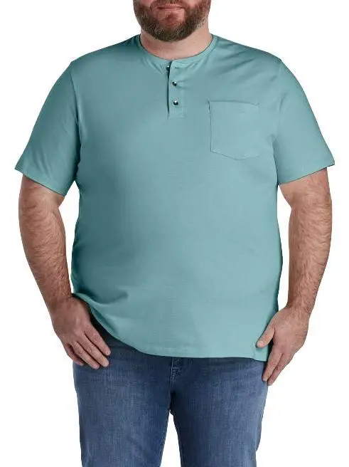 HARBOR BAY BY DXL Slub Henley Shirt - Bristol Blue