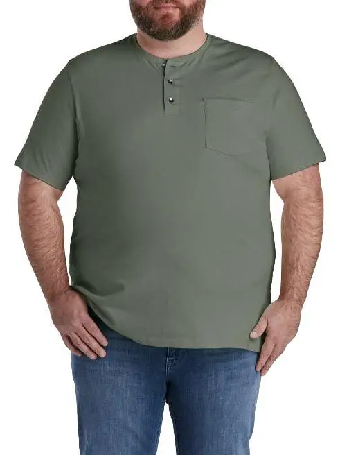 HARBOR BAY BY DXL Slub Henley Shirt - Four Leaf Clover