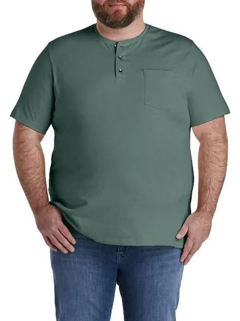 HARBOR BAY BY DXL Slub Henley Shirt - Silver Pine