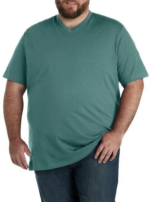 HARBOR BAY BY DXL Big & Tall Slub Knit V-neck T-shirt - Blue Spruce