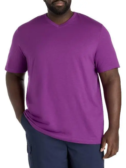 HARBOR BAY BY DXL Big & Tall Slub Knit V-neck T-shirt - Grape Juice