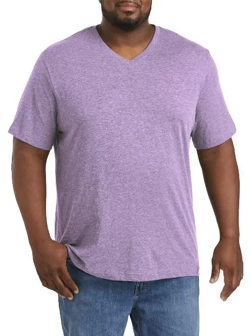 HARBOR BAY BY DXL Big & Tall Slub Knit V-neck T-shirt - Lilac Breeze Heather