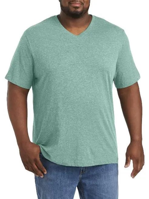 HARBOR BAY BY DXL Big & Tall Slub Knit V-neck T-shirt - Pool Green Heather