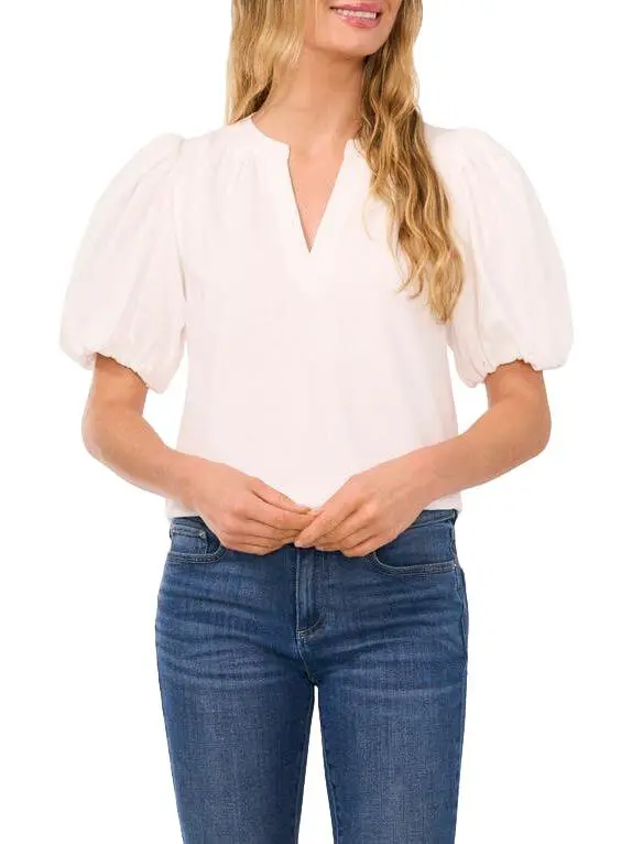 CECE DUPRAZ Puff Sleeve Poplin Popover Top - New Ivory