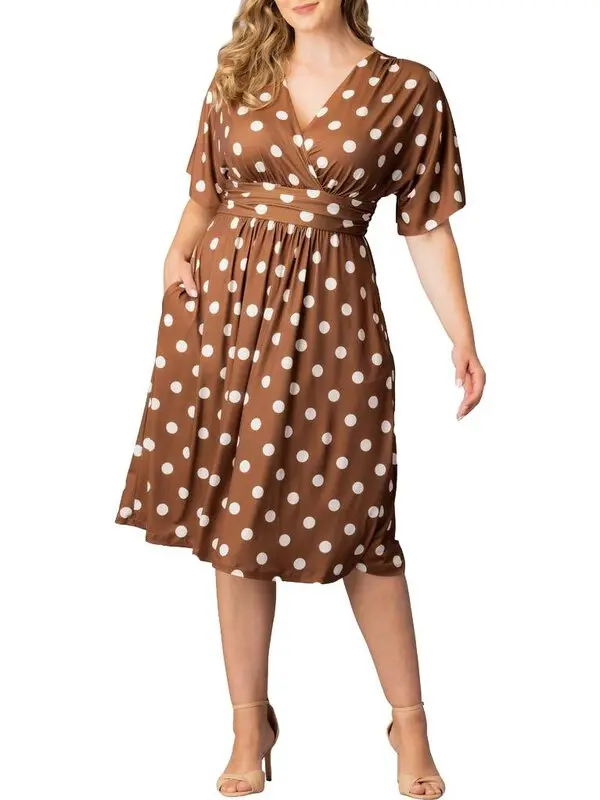 KIYONNA Gia Floral Midi Dress - Chocolate Polka Dot