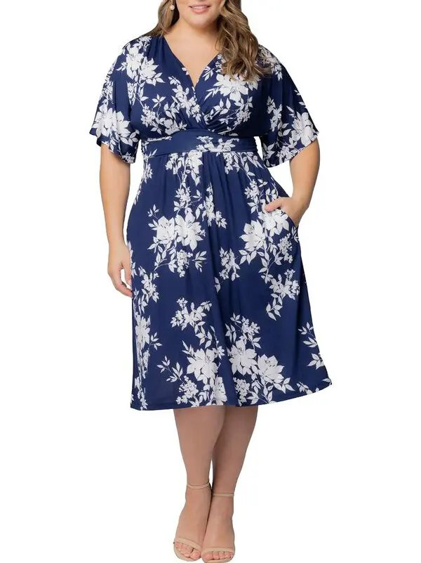 KIYONNA Gia Floral Midi Dress - Navy Floral Print