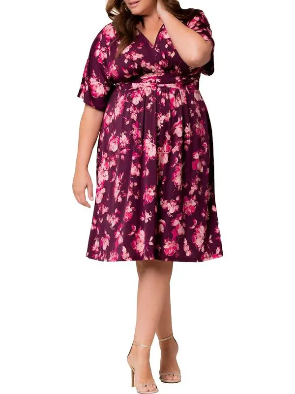 KIYONNA Gia Floral Midi Dress - Shimmering Sangria Blooms