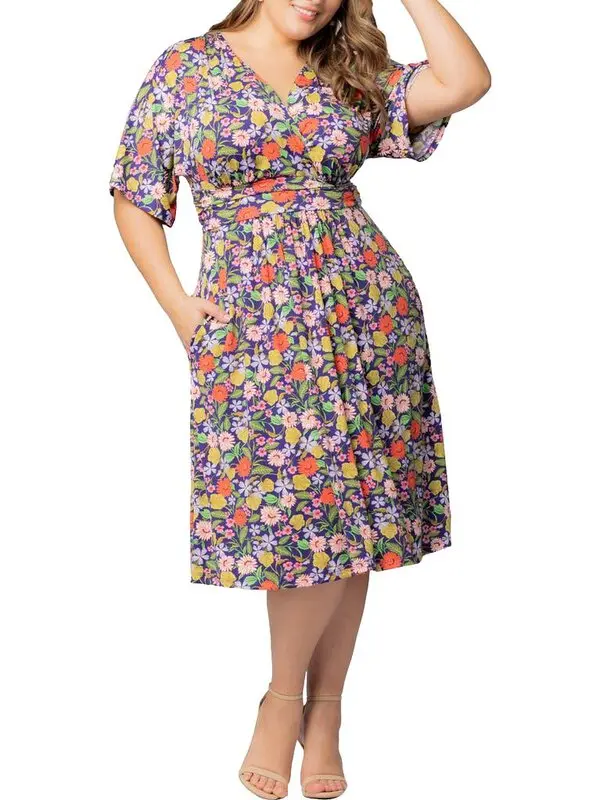 KIYONNA Gia Floral Midi Dress - Vibrant Garden Print