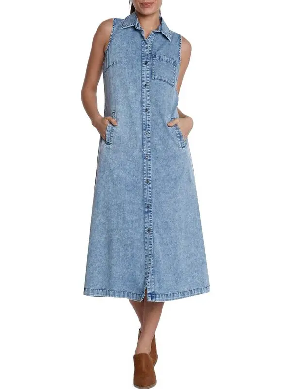 WASH LAB DENIM Sleeveless Shirt Dress - Frost Blue