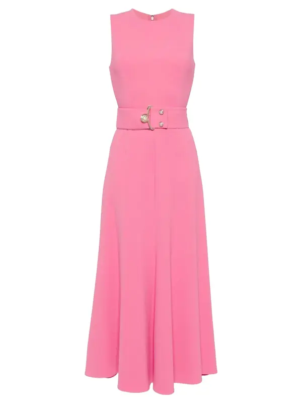 Elie Saab Belted Silk Cady Midi Dress - Pink