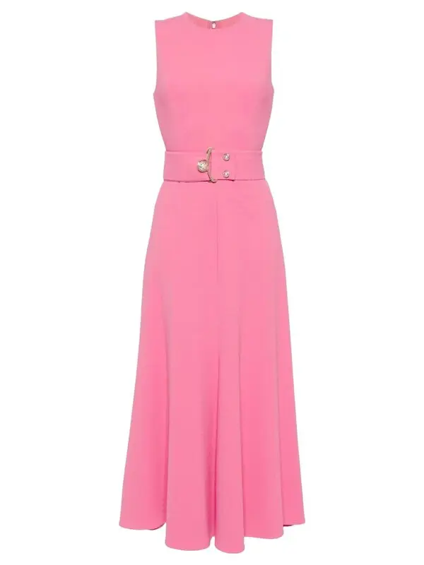 Elie Saab Belted Silk Cady Midi Dress - Pink