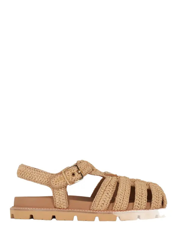 Prada Raffia Caged Sandals - Neutrals