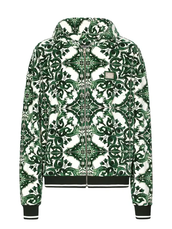 Dolce & Gabbana Majolica-print Zip-up Hoodie - Green
