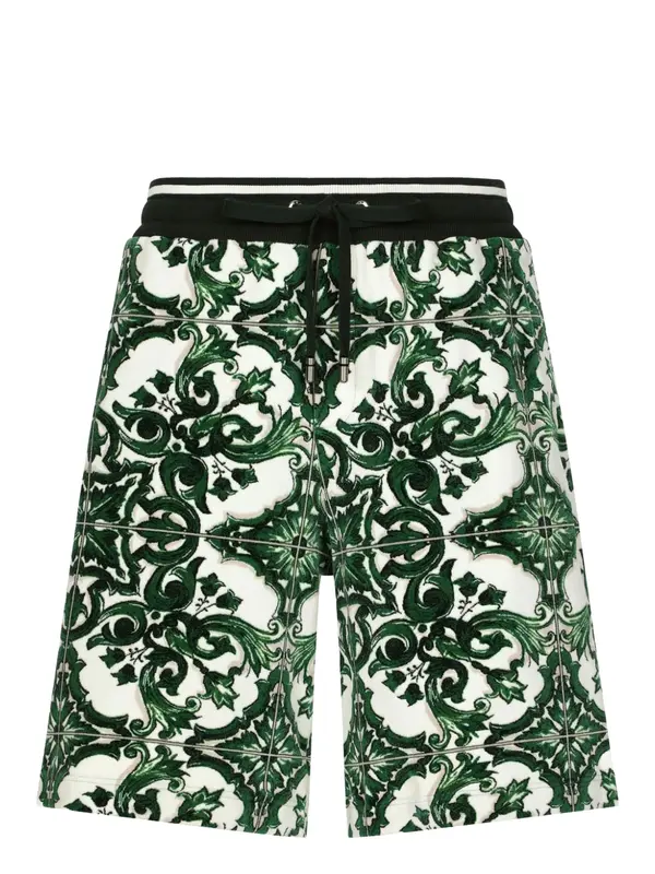 Dolce & Gabbana Majolica-jacquard Track Shorts - Green
