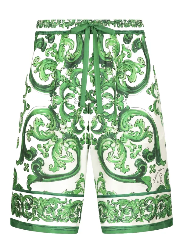 Dolce & Gabbana Majolica-print Silk Shorts - Green