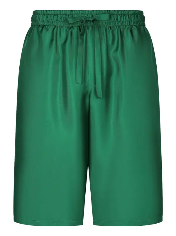 Dolce & Gabbana Embroidered Silk Track Shorts - Green