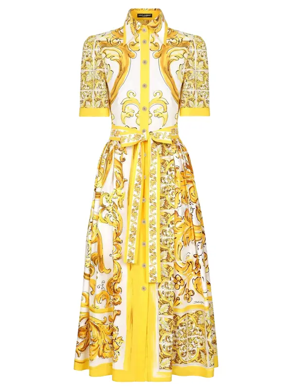 Dolce & Gabbana Majolica-print Cotton Shirtdress - Yellow
