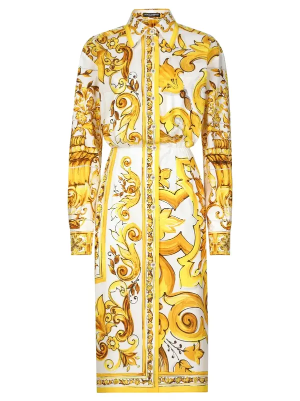 Dolce & Gabbana Majolica-print Cotton Shirt Dress - Yellow
