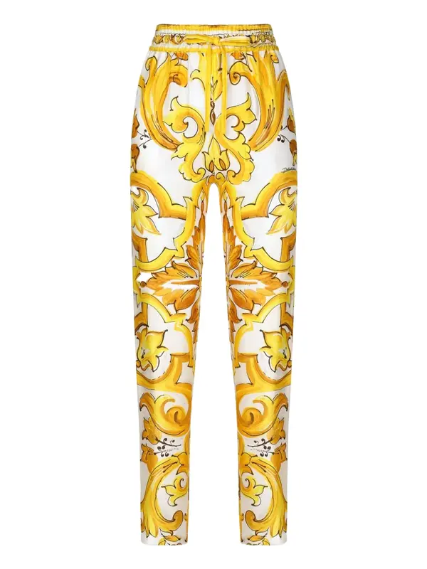 Dolce & Gabbana Majolica Print Silk Track Pants - Yellow