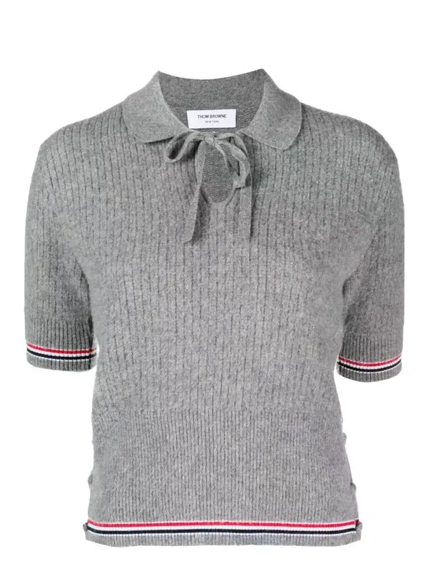 Thom Browne Rwb-stripe Knitted T-shirt - Grey